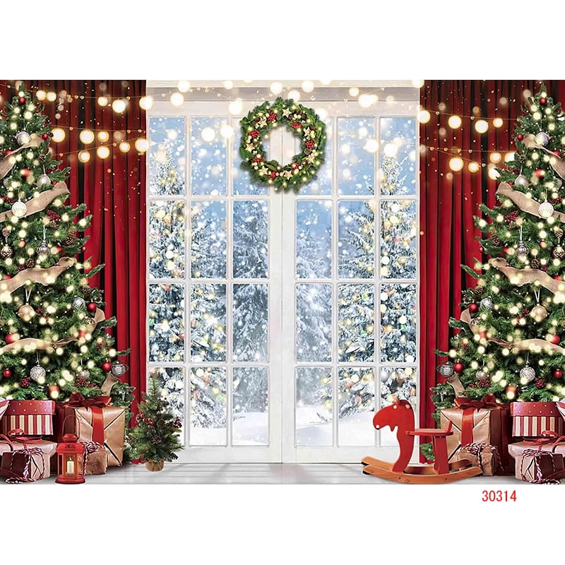 ZHISUXI Christmas Tree Flower Wreath Wooden Gift Photography Backdrop ...