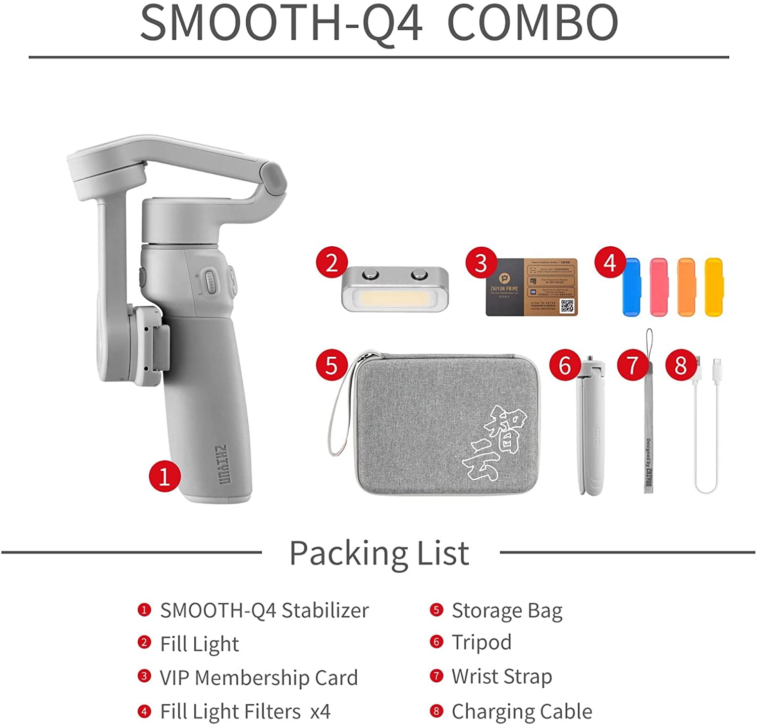 ZHIYUN Smooth Q4 Combo 3-Axis Smartphone Gimbal Stabilizer for Android iPhone Built-in Extension ...