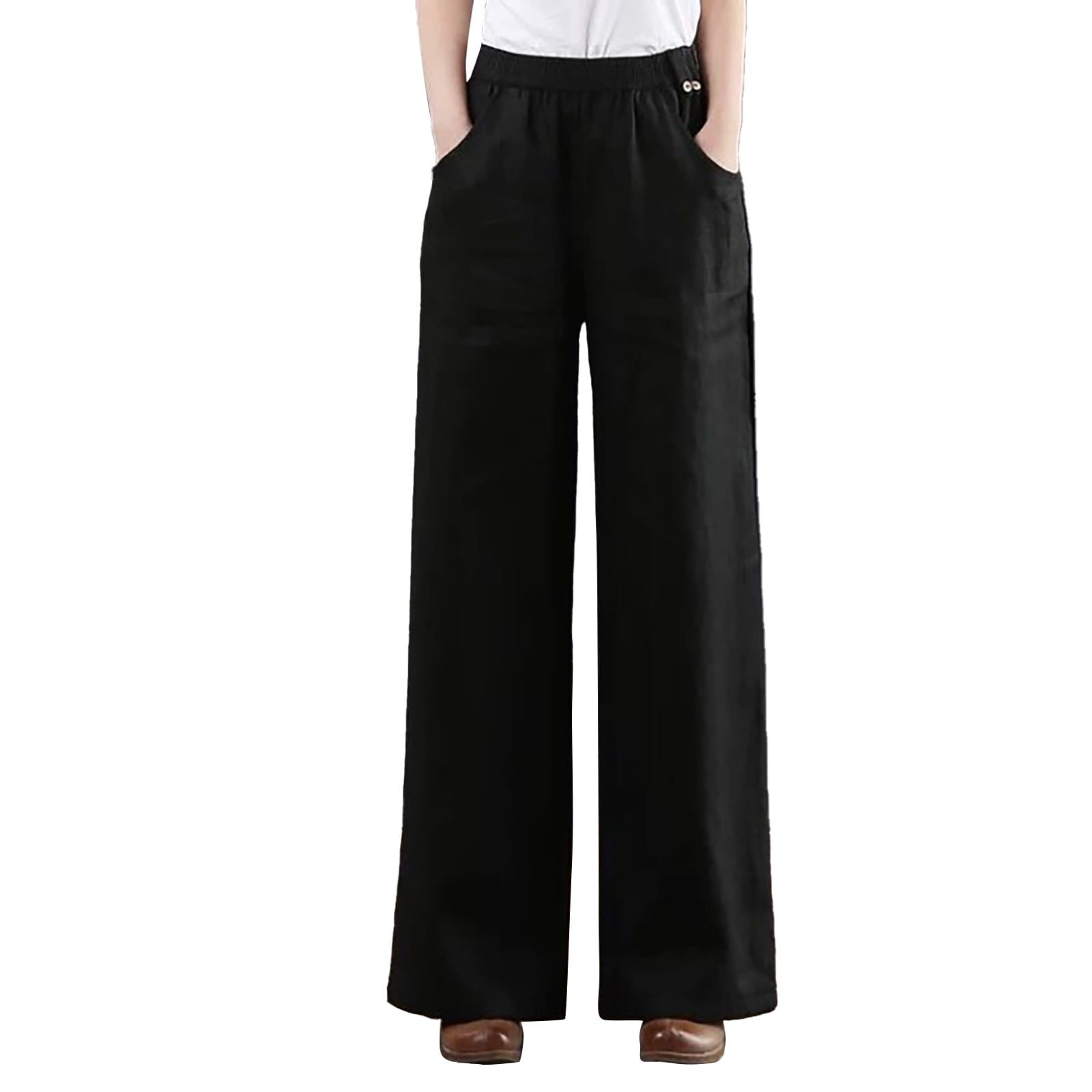 ZHIZAIHU Plus Size Long Pants For Women Solid Color Straight Wide Leg ...