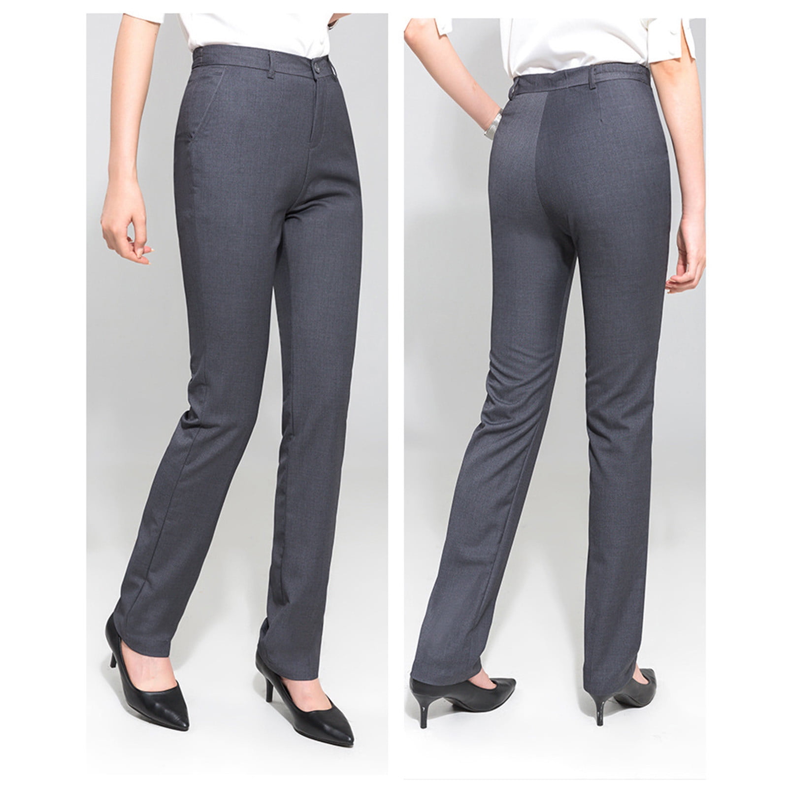 ZHIZAIHU Plus Size Solid Color Long Pants for Women Straight Leg Work ...