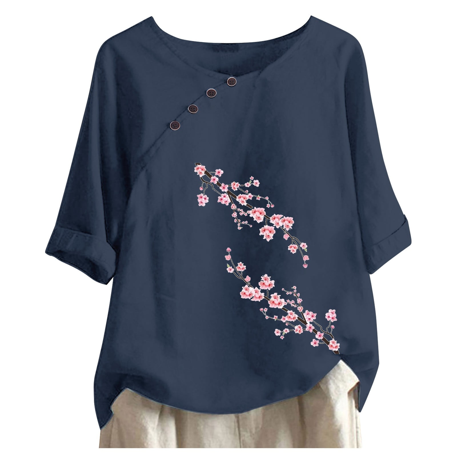 ZHIZAIHU Plus Size Summer Shirts for Women Casual Button Cute Floral ...