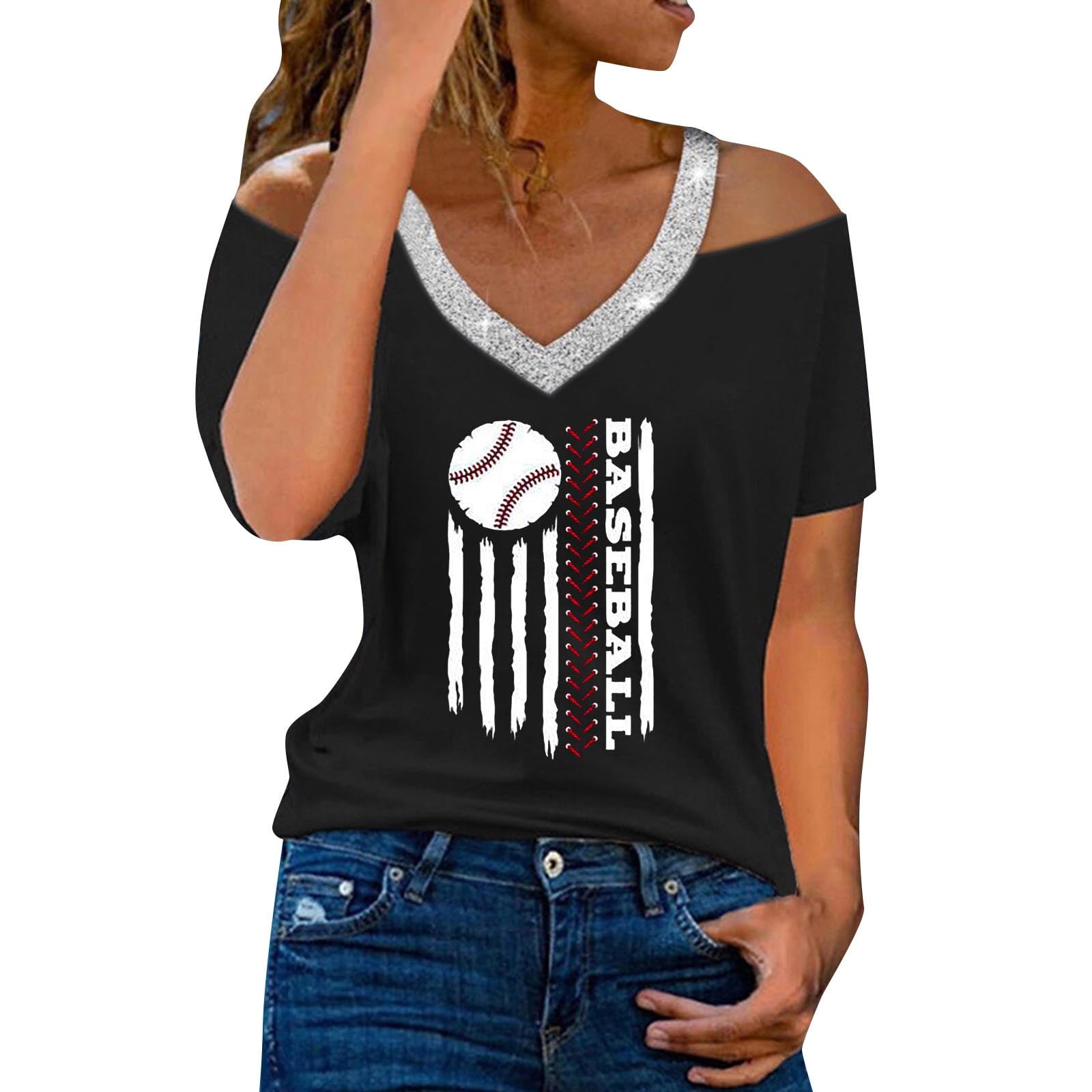 ZHIZAIHU Plus Size Summer Shirts for Women Off The Shoulder Summer T ...