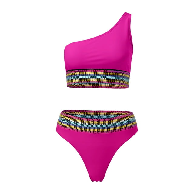 Zhizaihu Two Piece One Shoulder Bikini Swimsuits Summer Bathing Suit