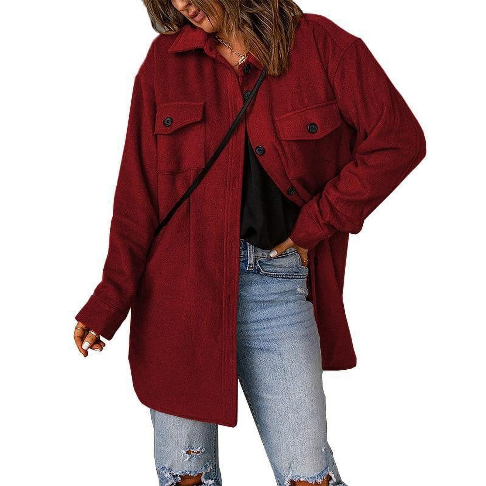 ZHIZAIHU Women Juniors Shacket Corduroy Shirt Jacket, Solid Color Lapel ...