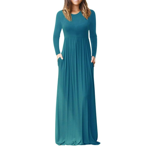 ZHIZAIHU Women Plus Size Dresses Solid Color A-Line Crew Neck Long ...