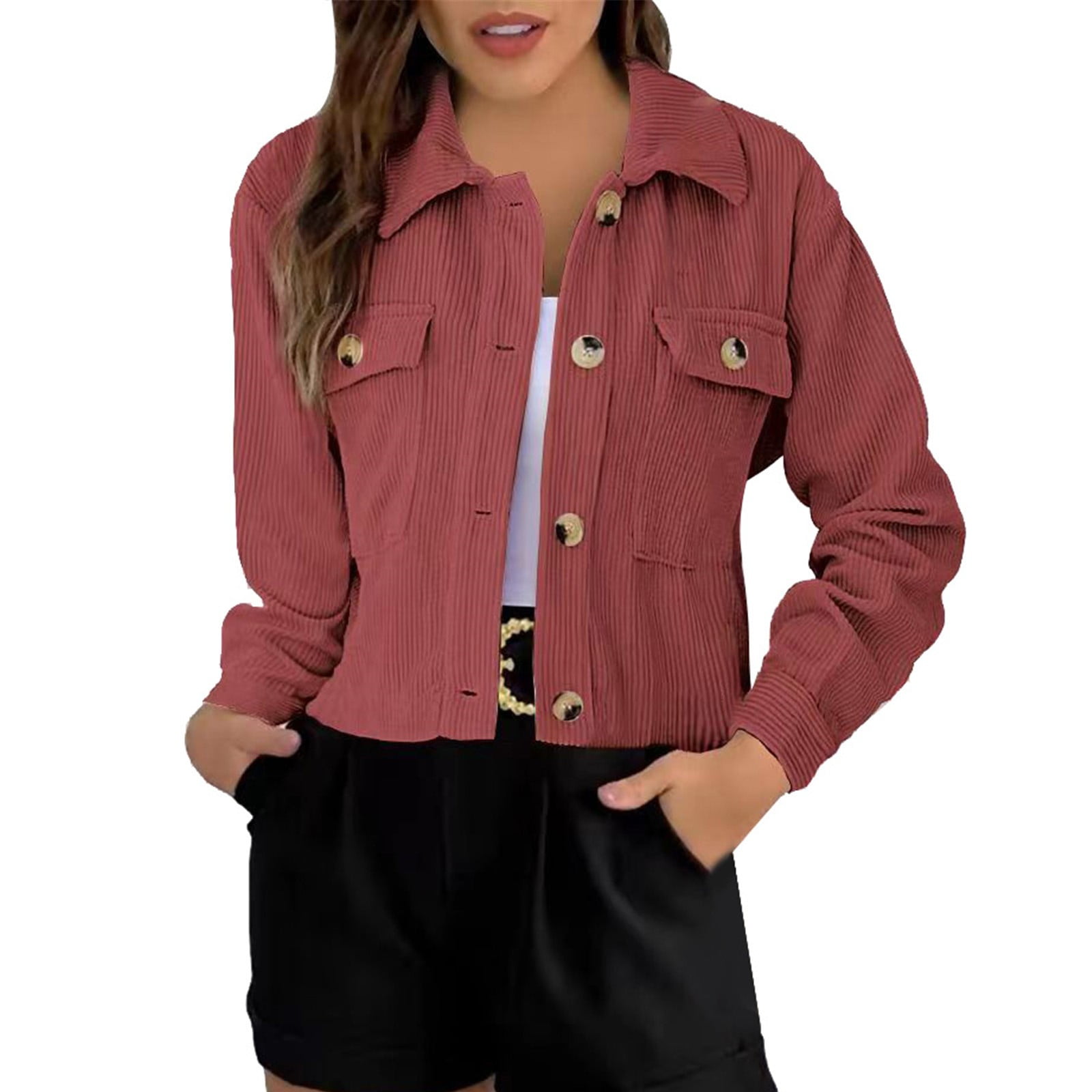 ZHIZAIHU Women's Solid Color Jackets Cropped Jackets Long Sleeve Casual ...
