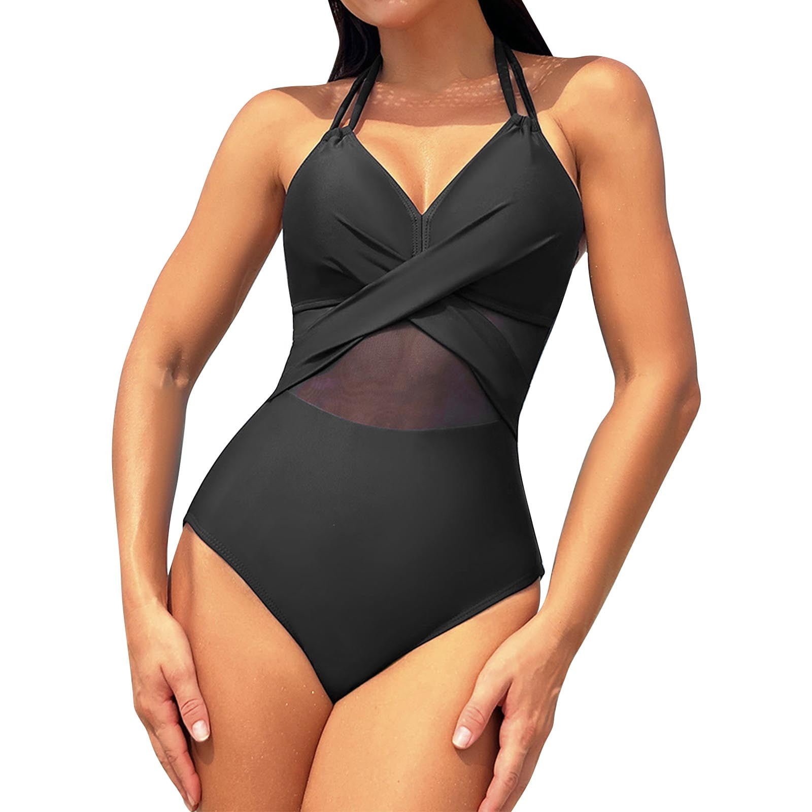 Zhizaihu Womens Halter Swimsuits Solid Color Push Up One Piece