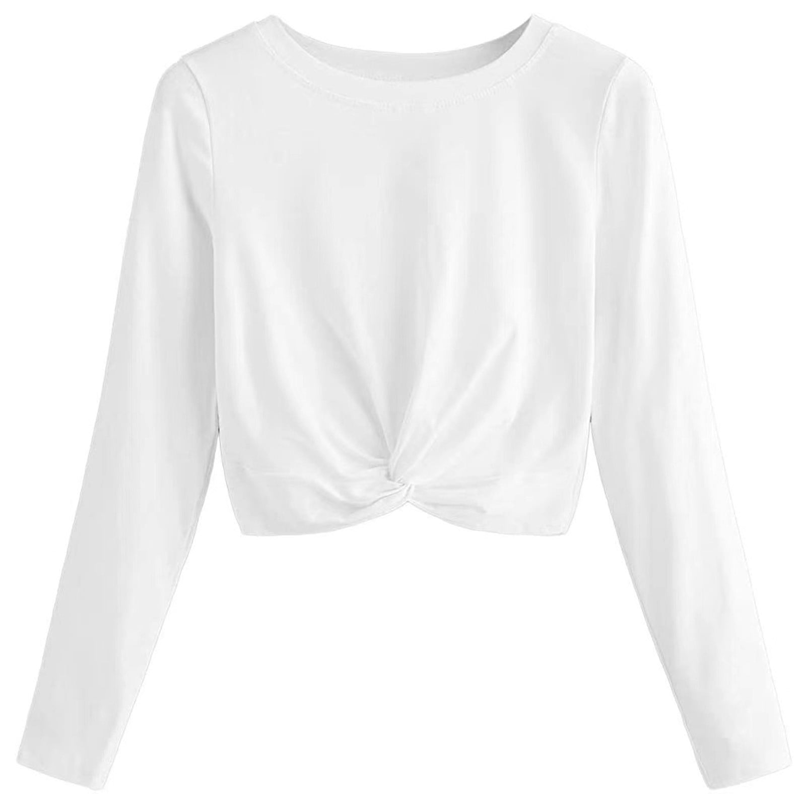 Zhizaihu Womens Long Sleeve Blouse Womens Round Neck Crop Top Long