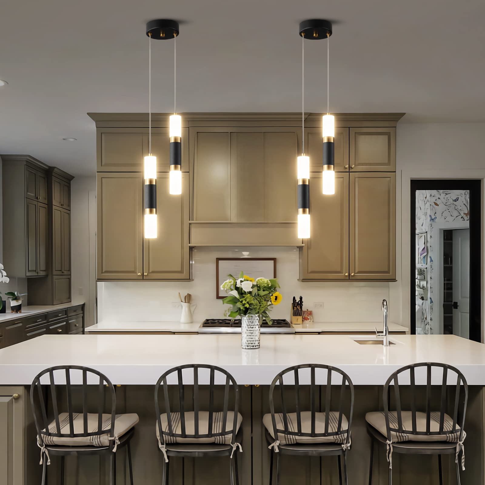 ZHLWIN 2-Light Modern Kitchen Island with Dimmable LED, Modern Black Gold Mini Pendant Light for ...