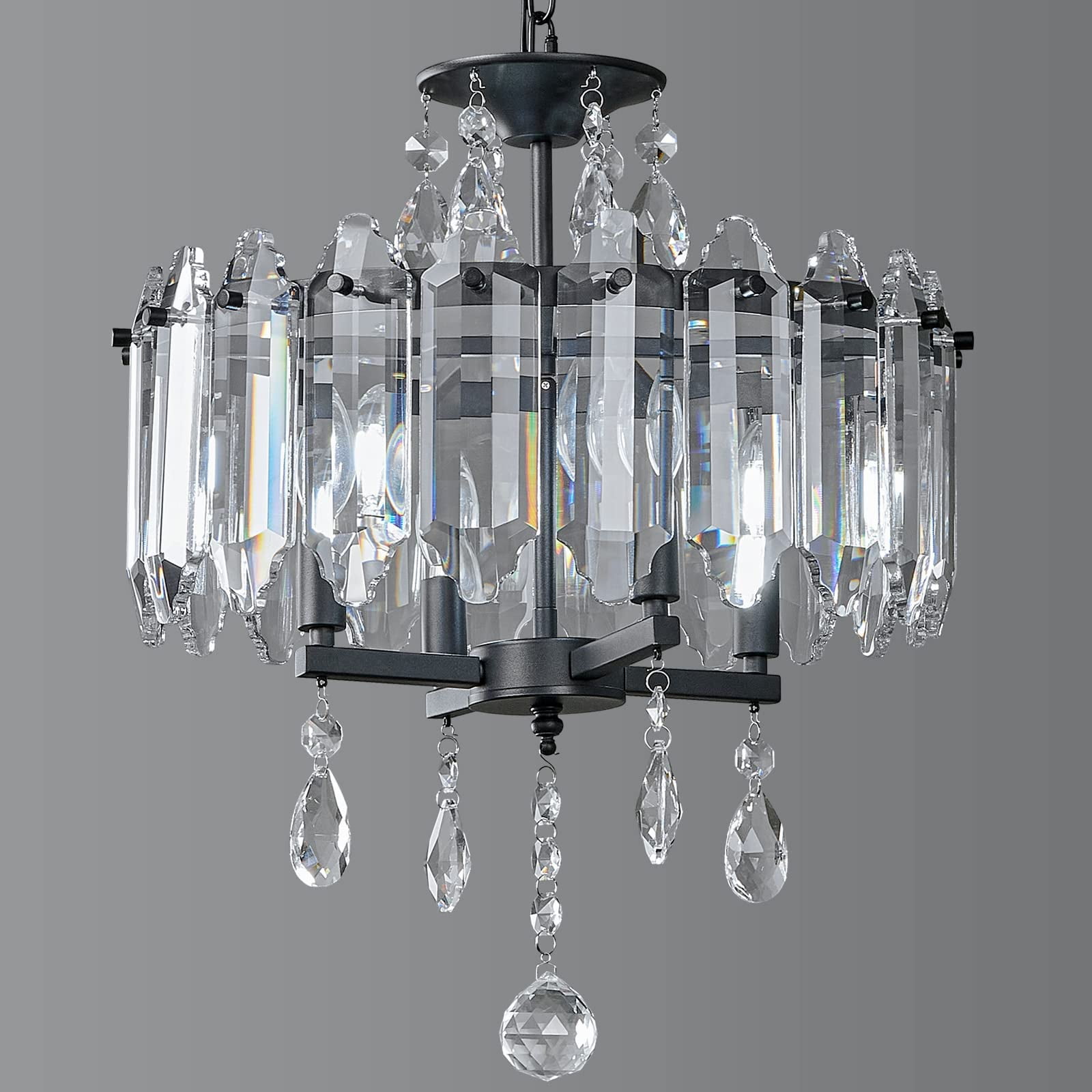 ZHLWIN 4-Light Modern Crystal Chandelier Light Fixtures Black Mini ...