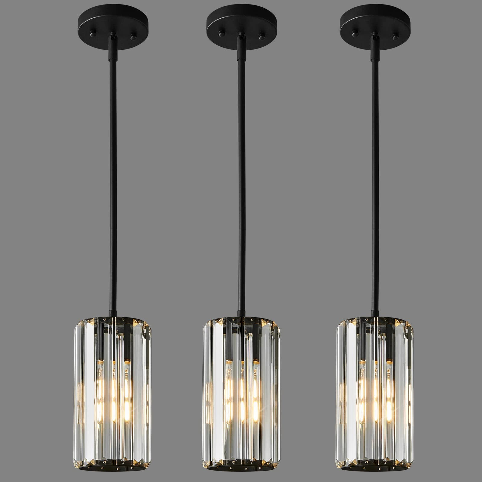 ZHLWIN Black Pendant Lighting, Modern Pendant Light Mini Crystal Chandeliers Adjustable Pendant ...