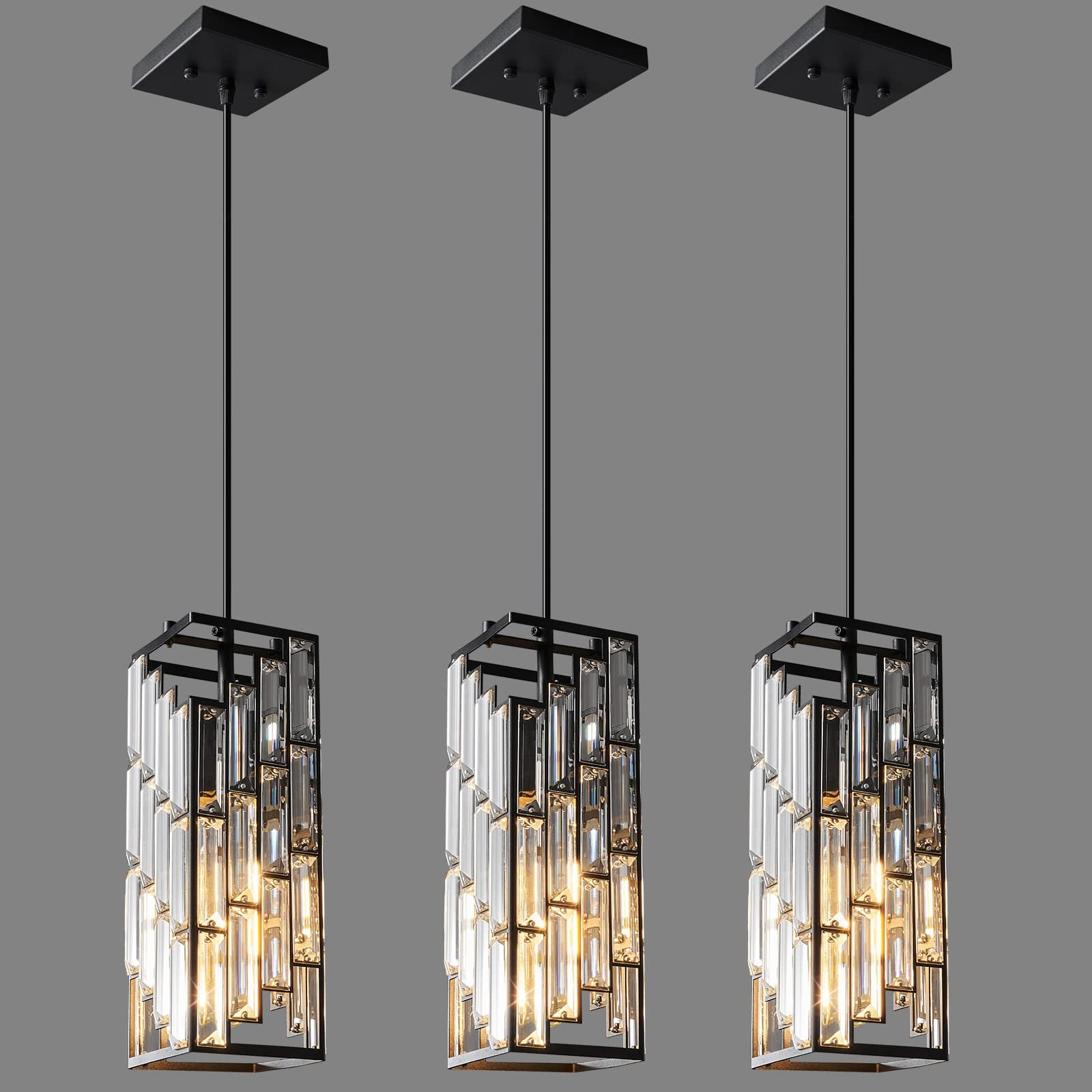 ZHLWIN Black Crystal Pendant Lighting, Adjustable Mini Chandeliers, 3 ...