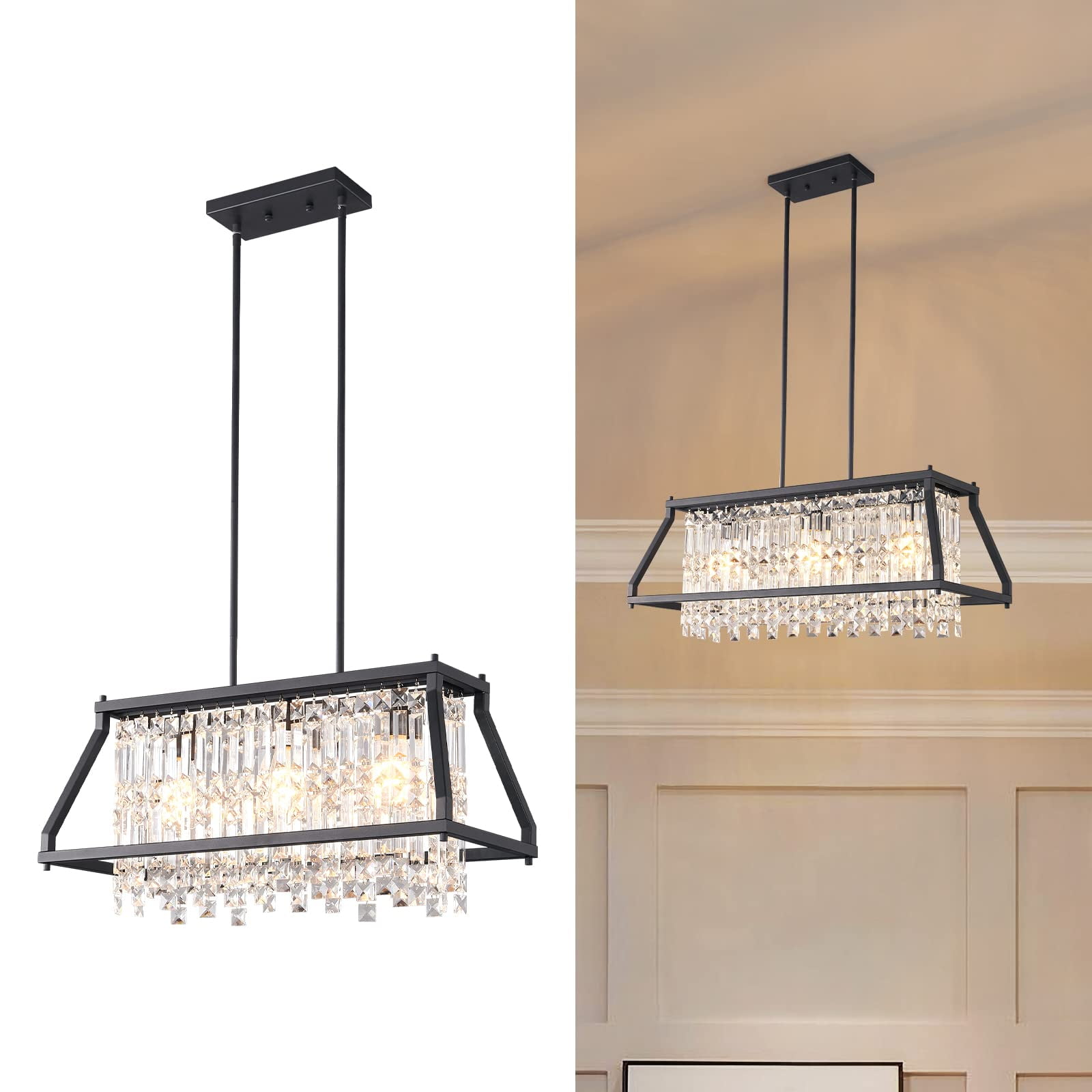 ZHLWIN Dining Room Light Fixture Farmhouse Chandelier Black Metal ...