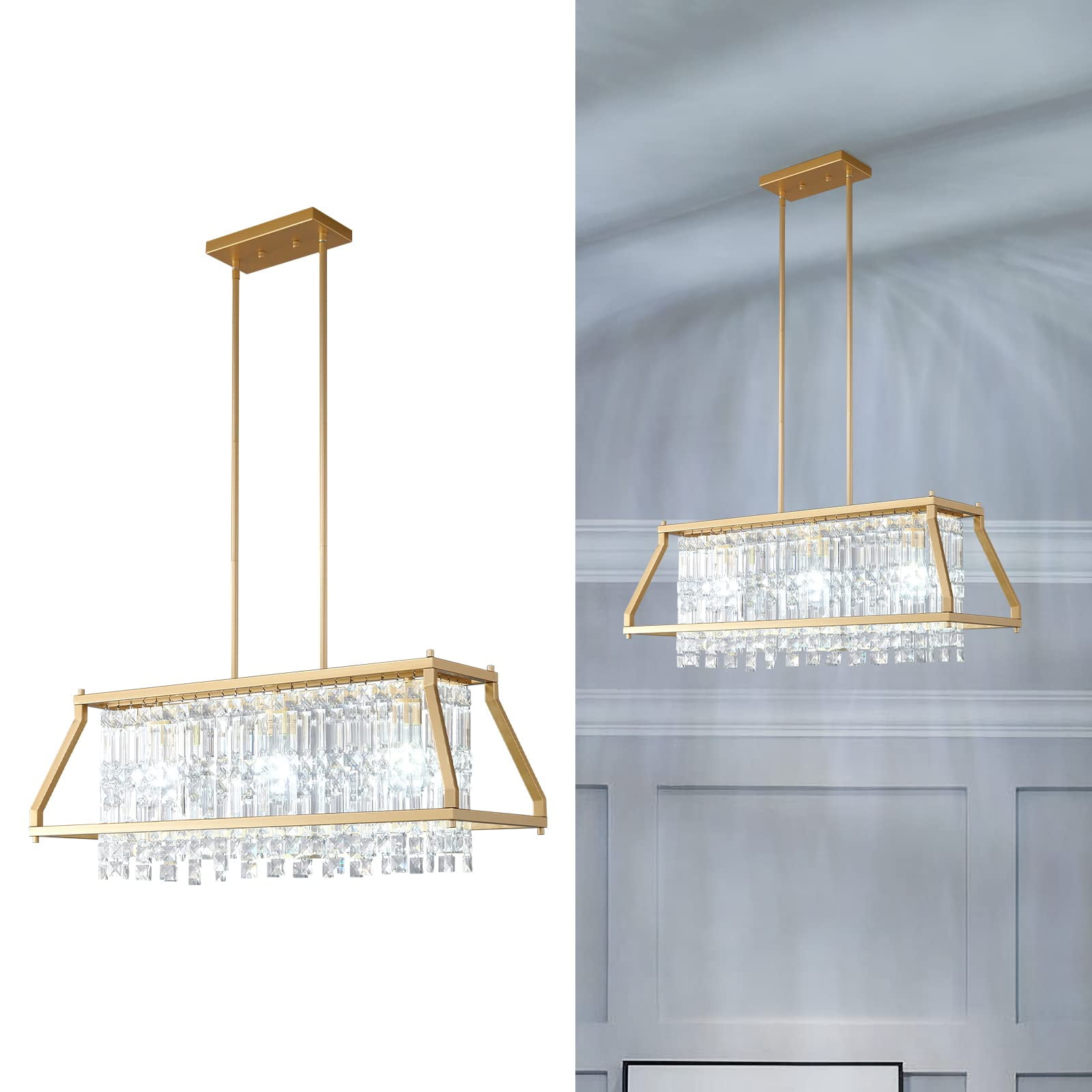 ZHLWIN Dining Room Light Fixture Farmhouse Chandelier Gold Metal ...