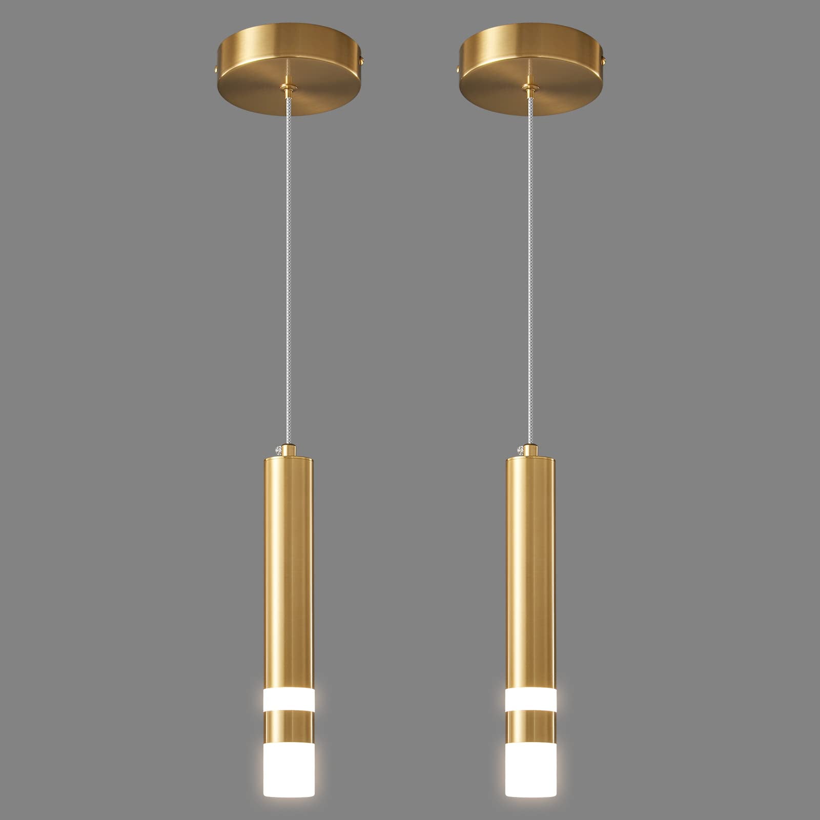 ZHLWIN 2-Pack Gold Mini Pendant Light, Dimmable LED, Kitchen Island ...