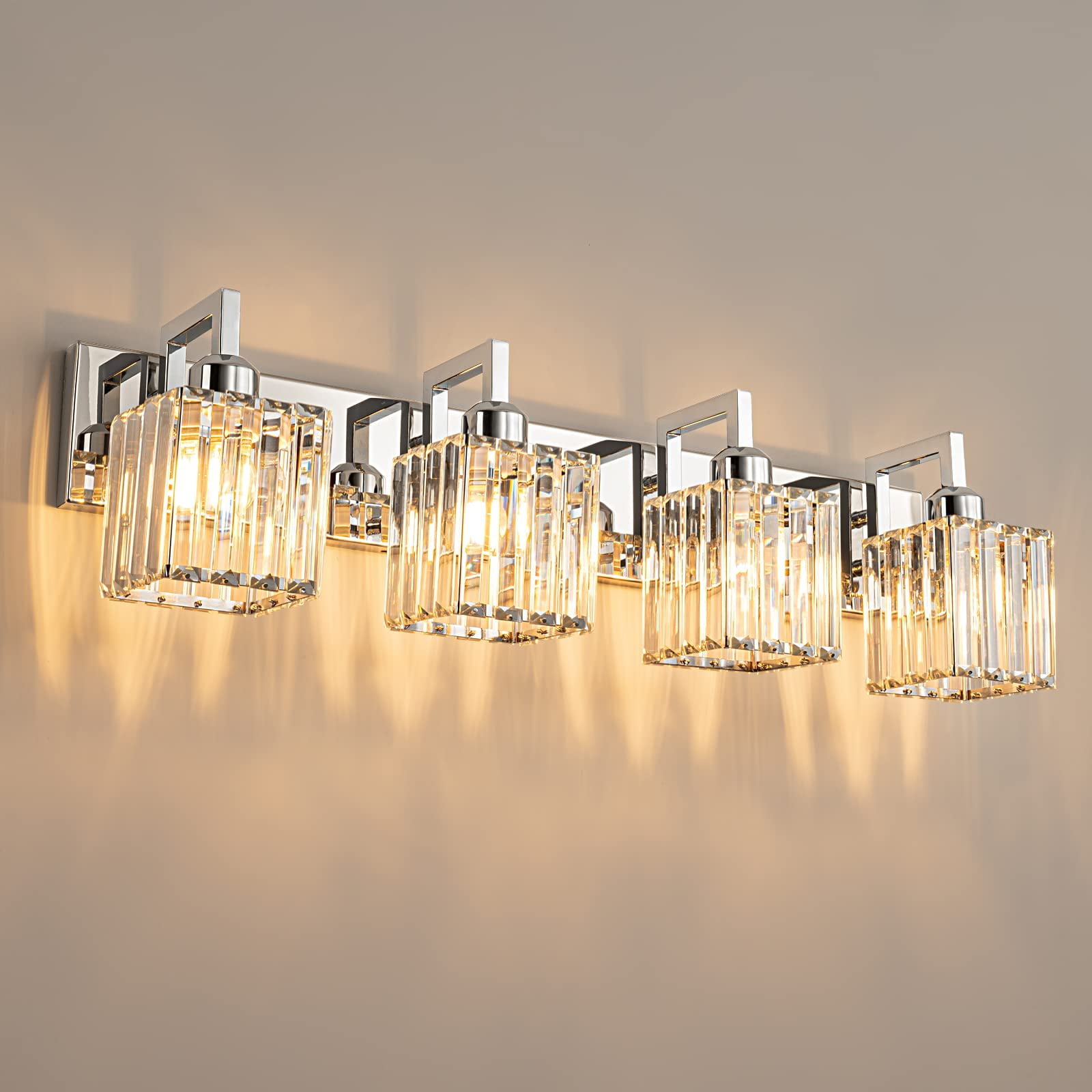 ZHLWIN Modern Crystal Bathroom Vanity Light, 4 Lights Chrome Modern ...