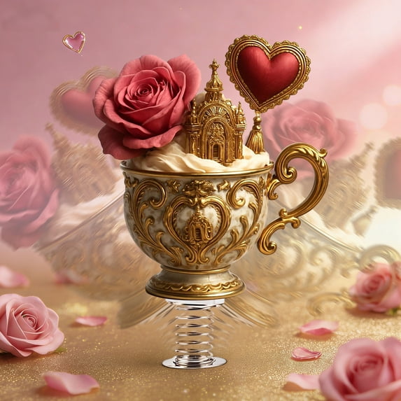 ZHMRFG Romantic Acrylic Tea Cup Rocking Ornament Couple Rose Heart ...