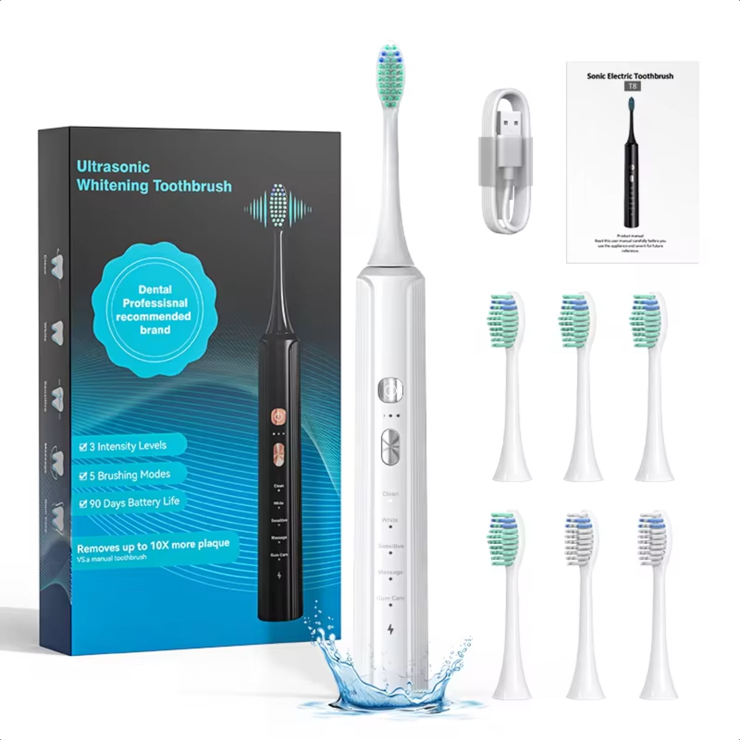 ZHNGRJE Toothbrush With 6 Brush Heads Teeth Brushes Vibration Dental ...
