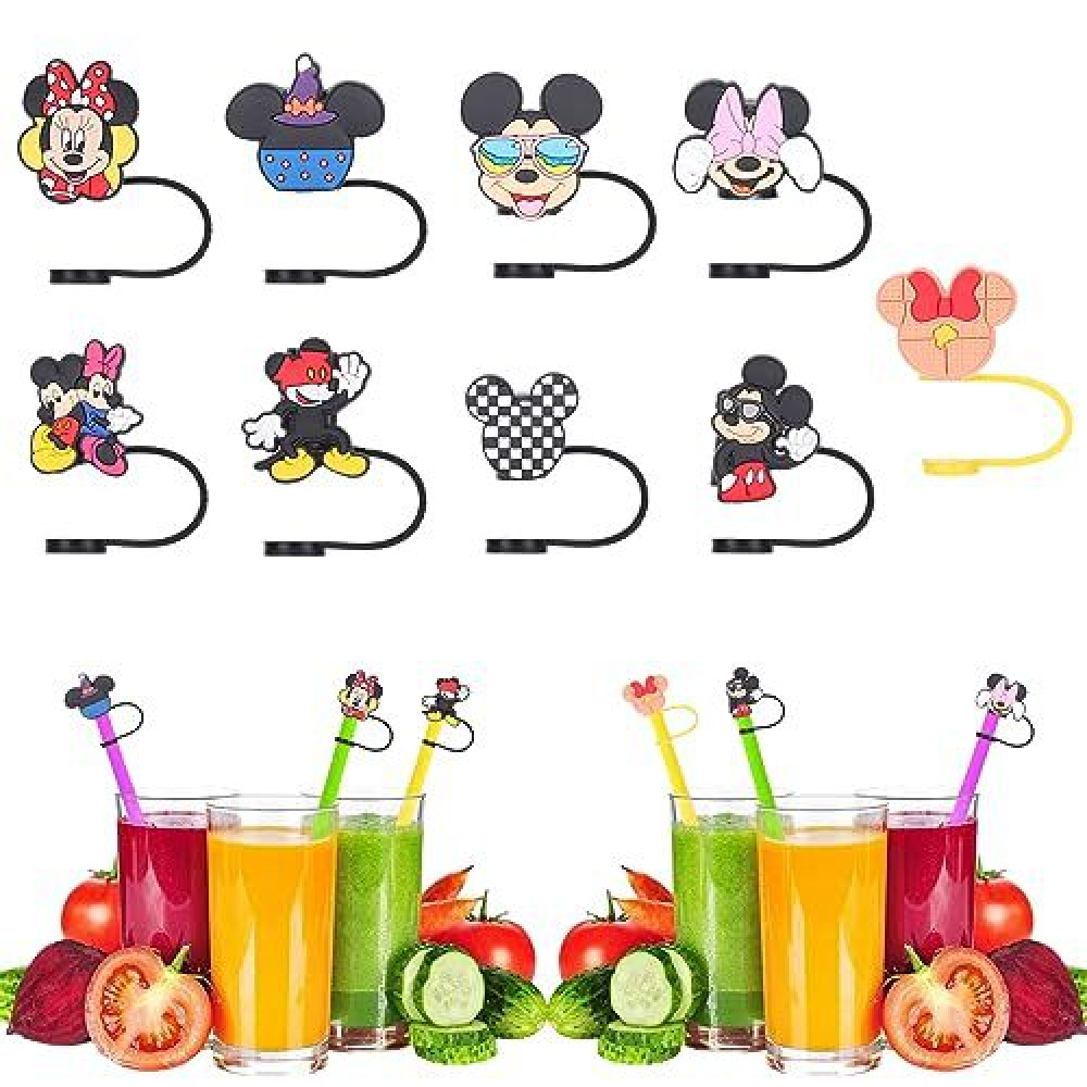 ZHNYANLN 9Pcs Straw Covers Cap for Stanley Cup, Cute Cartoon Mouse Silicone Straw Toppers ...