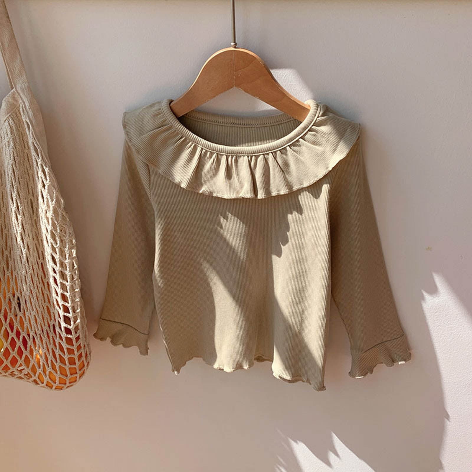 ZHOGXU Big Child Girls Basic Tee Long Sleeve Round Neck Solid Color ...