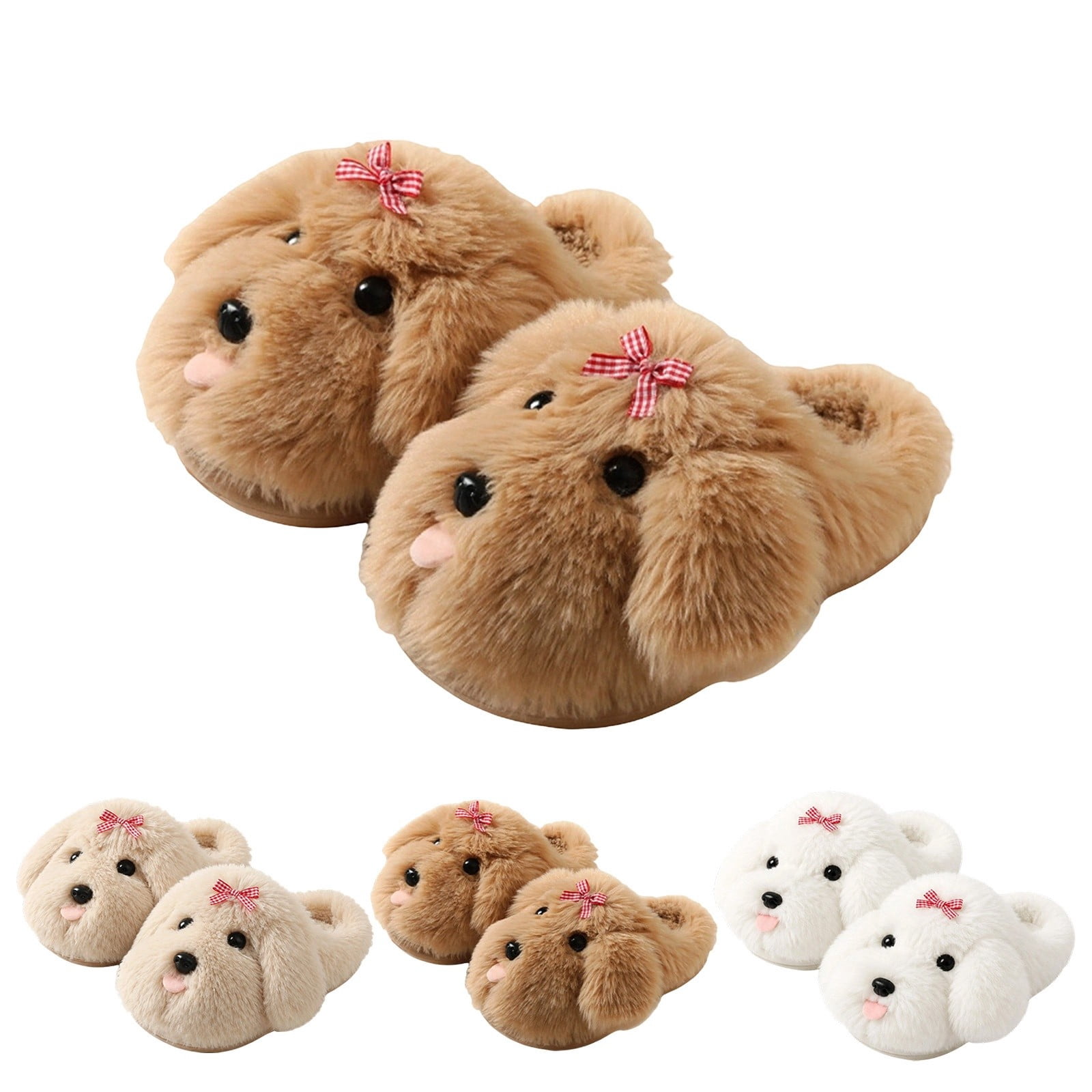 ZHOGXU Kids Cute 3D Puppy Plush Slippers Cartoon Closed Back Warm Thick ...