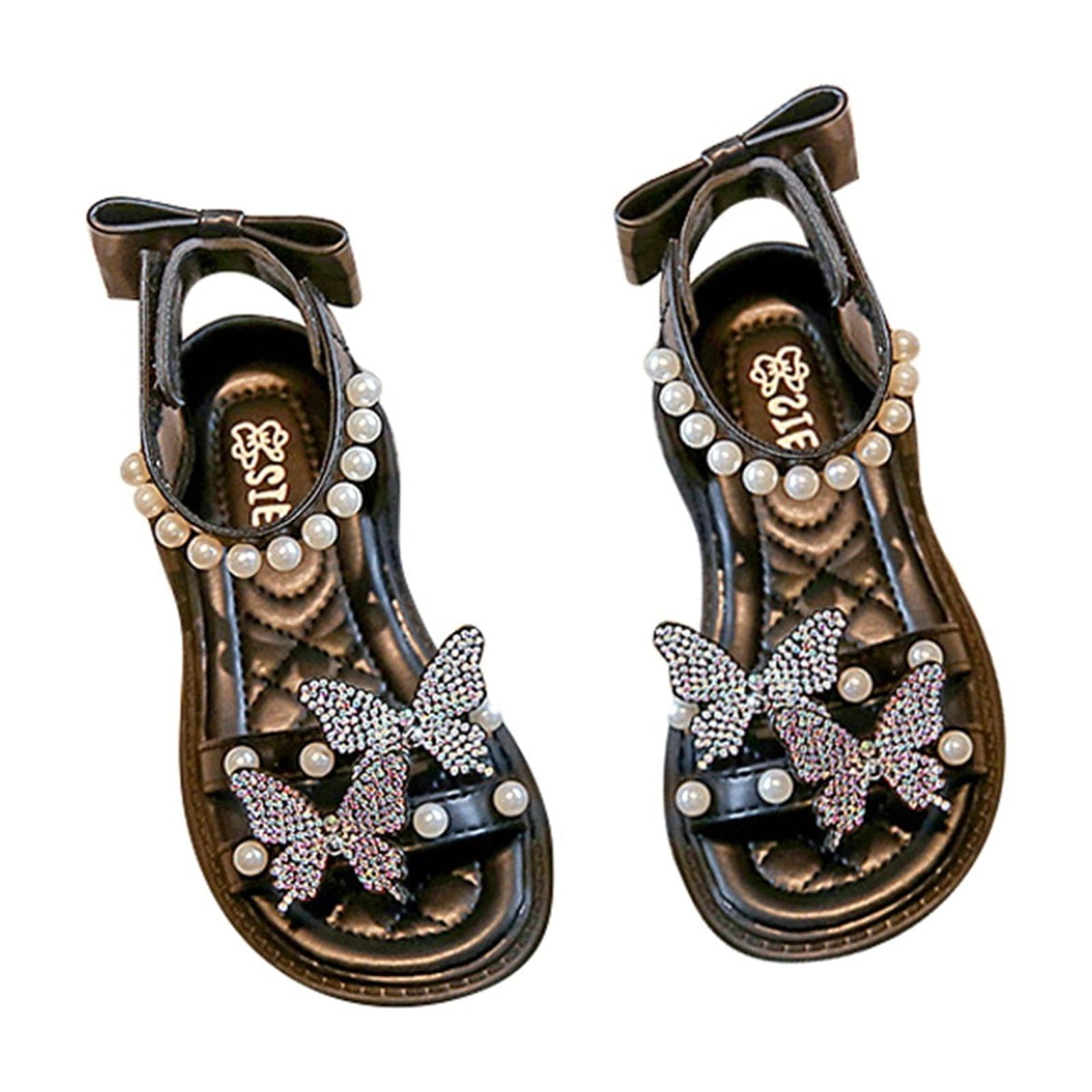 ZHOGXU Kids Girls Summer Sandals With Adjustable Straps Open Toe Pearl ...