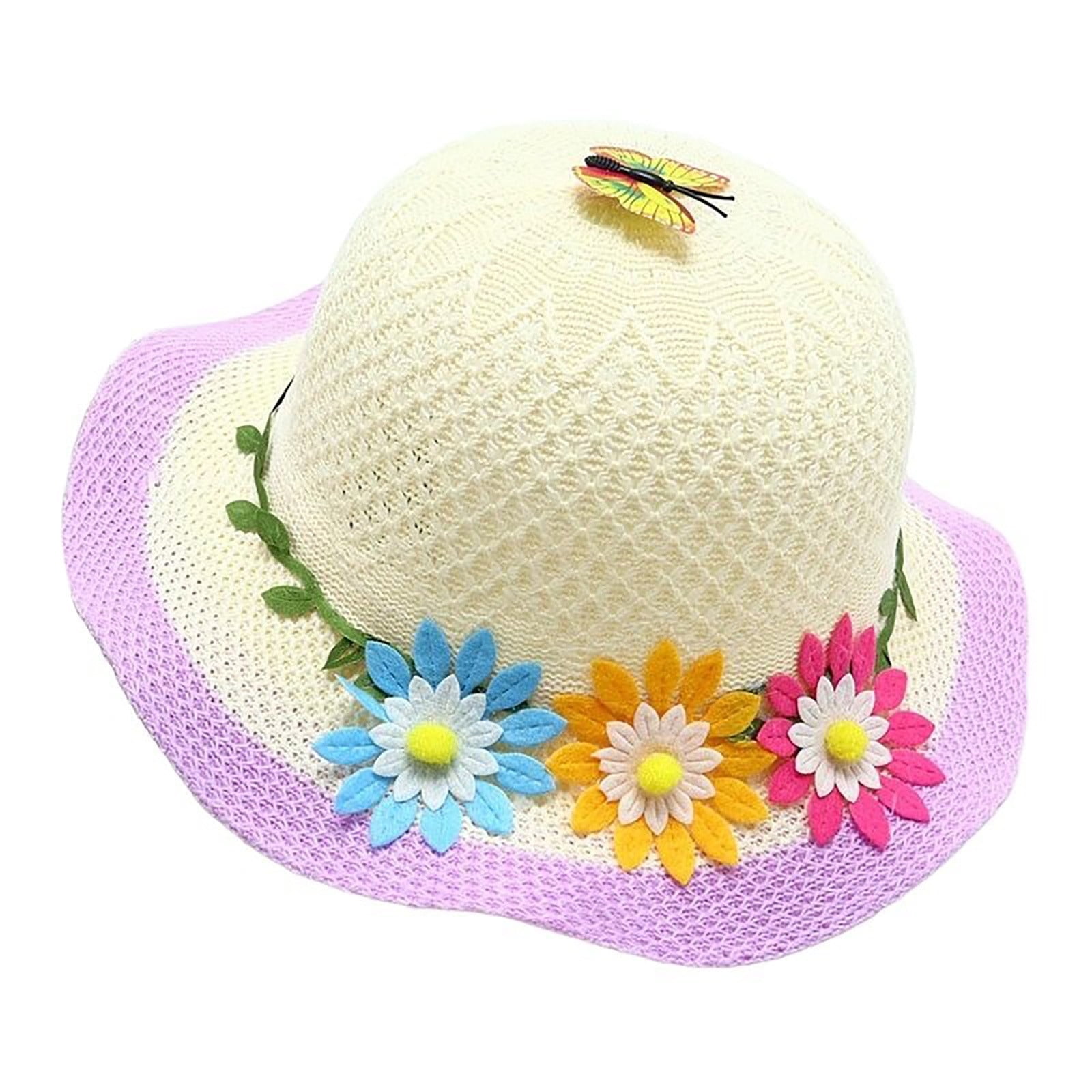 ZHOGXU Kids Straw Hat Summer Foldable Large Brim Flower Butterfly ...