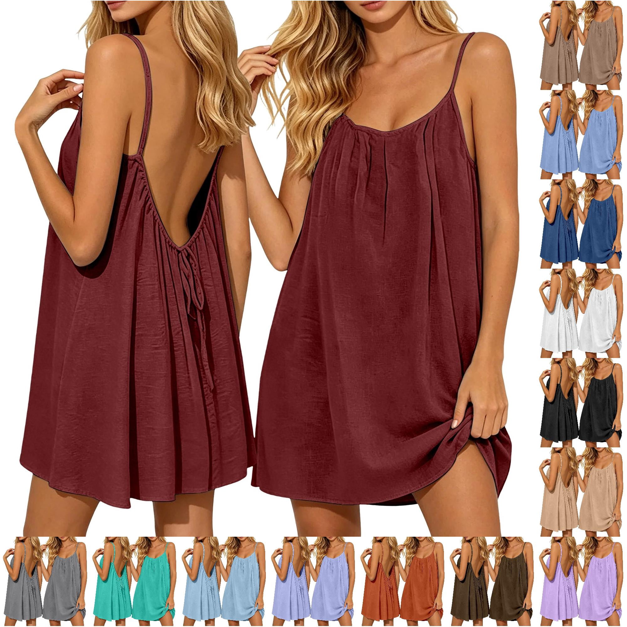 ZHOGXU Summer Dresses For Women Sleeveless Spaghetti Strap Solid Color ...