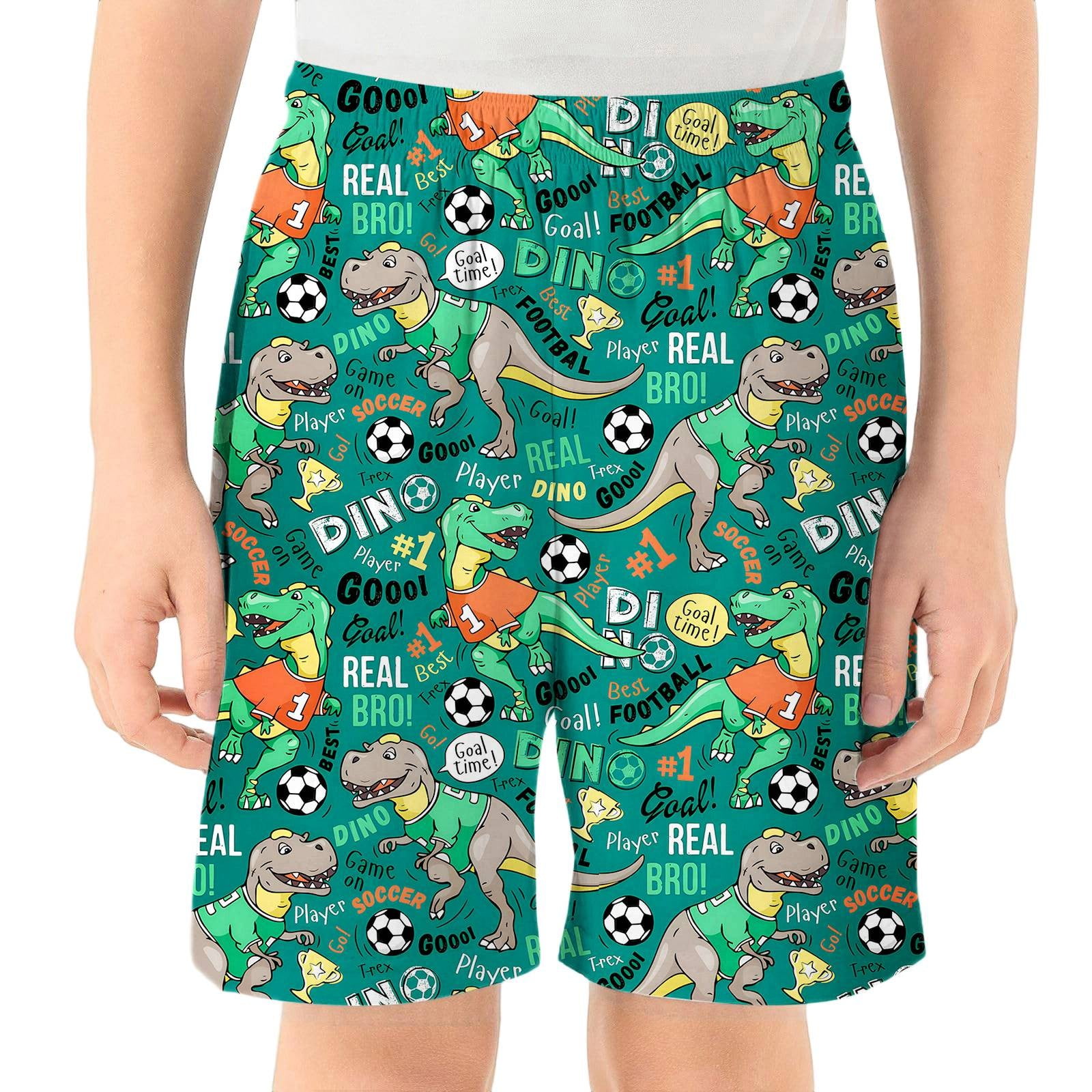 ZHOGXU Teen Boys Summer Shorts Dinosaur Print Elastic Waist Comfortable ...