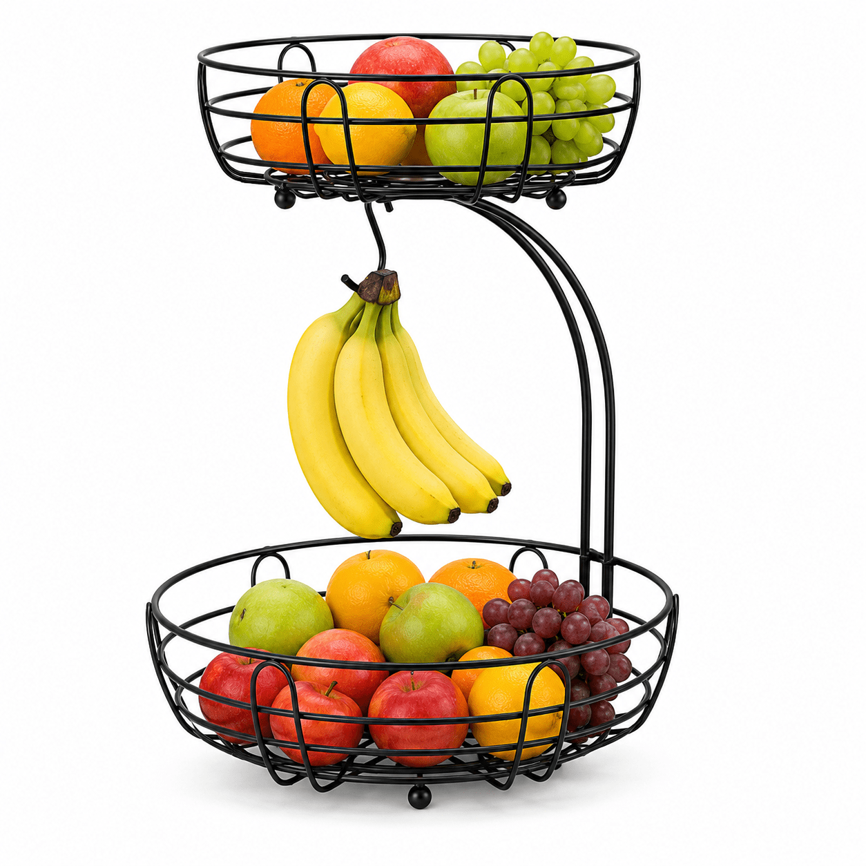 ZHOHO TANT 2-Tier Countertop Fruit Basket with Banana Hanger, Metal ...