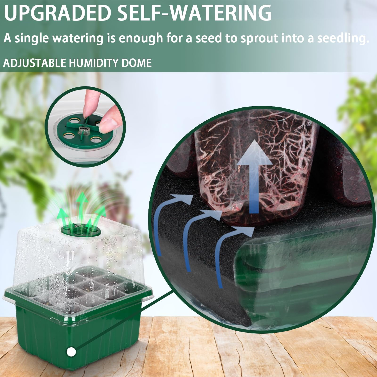 ZHOLAH Self-Watering Seed Starter Tray - Kit H2FSDwith Grow and Humidity Dome, 6-Pack 72-Cell ...