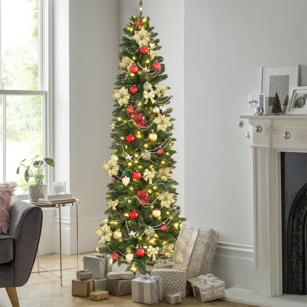 ZHON 7.5FT Tall Pre-Lit Slim Noble Fir Artificial Christmas Tree with ...