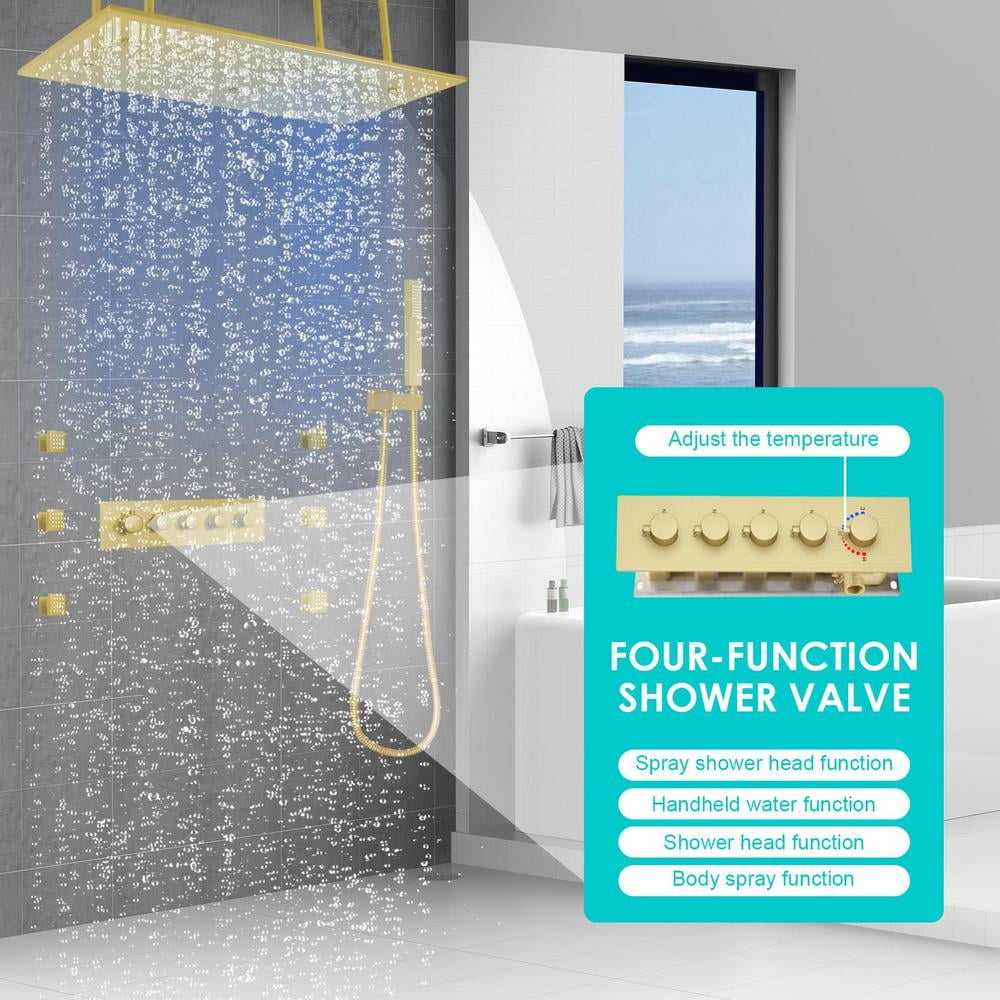 ZHON Bathroom Gold Shower Faucet Set Brushed Gold Mist Ceiling Shower ...