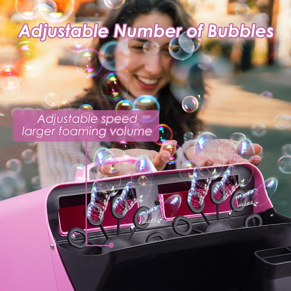 ZHON Electric Bubble Machine Remote Control Two-wheel Bubbles Machine Angle Adjustable Portable ...