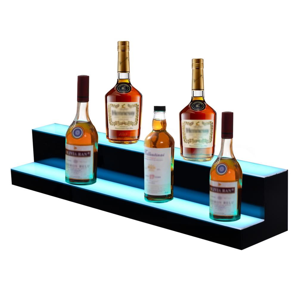ZHON Lighted Liquor Bottle Display Step Tier Illuminated Home Bar Shelf ...