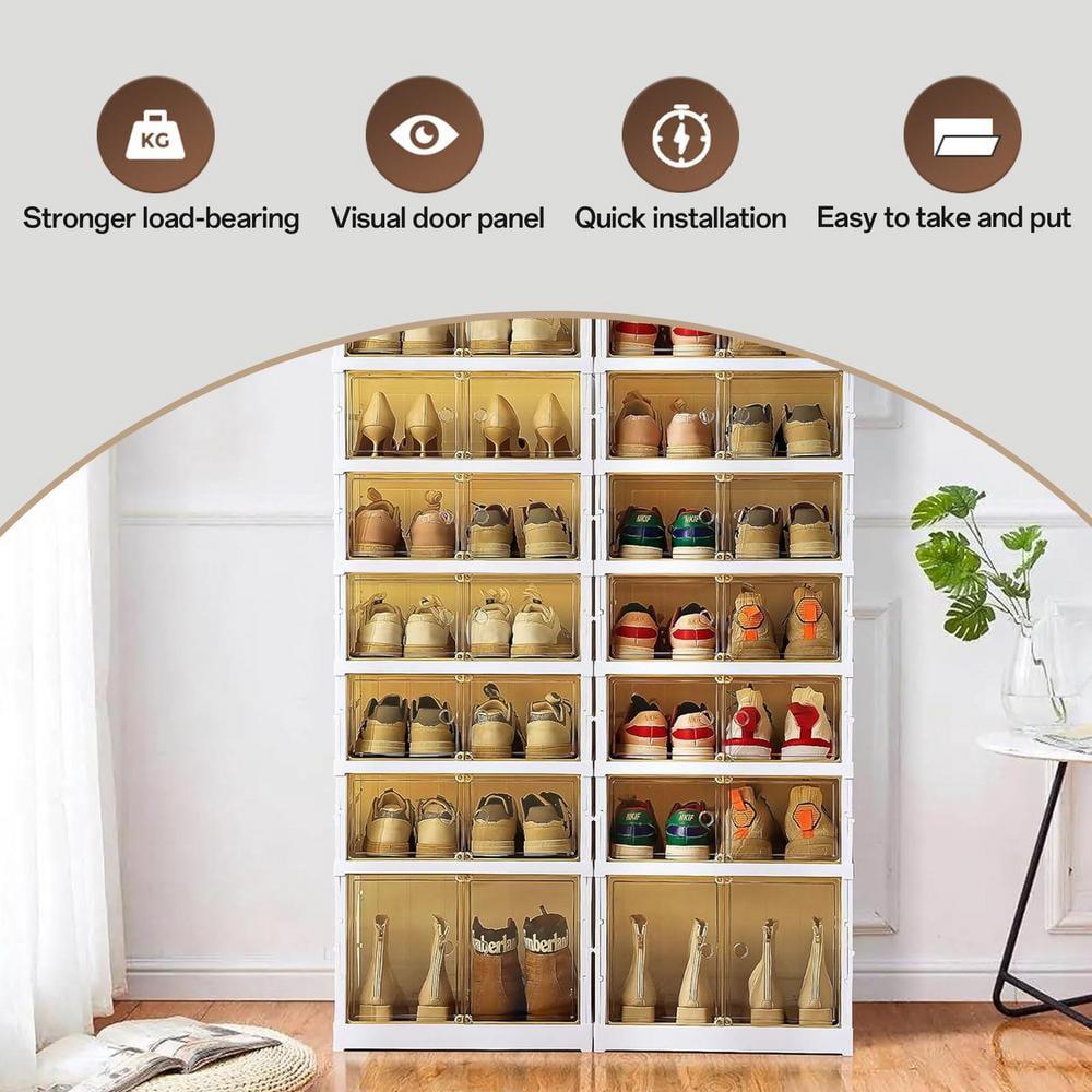 ZHON Stackable Shoe Boxes Stackable 9 Layers Shoe Organizer White Shoe ...