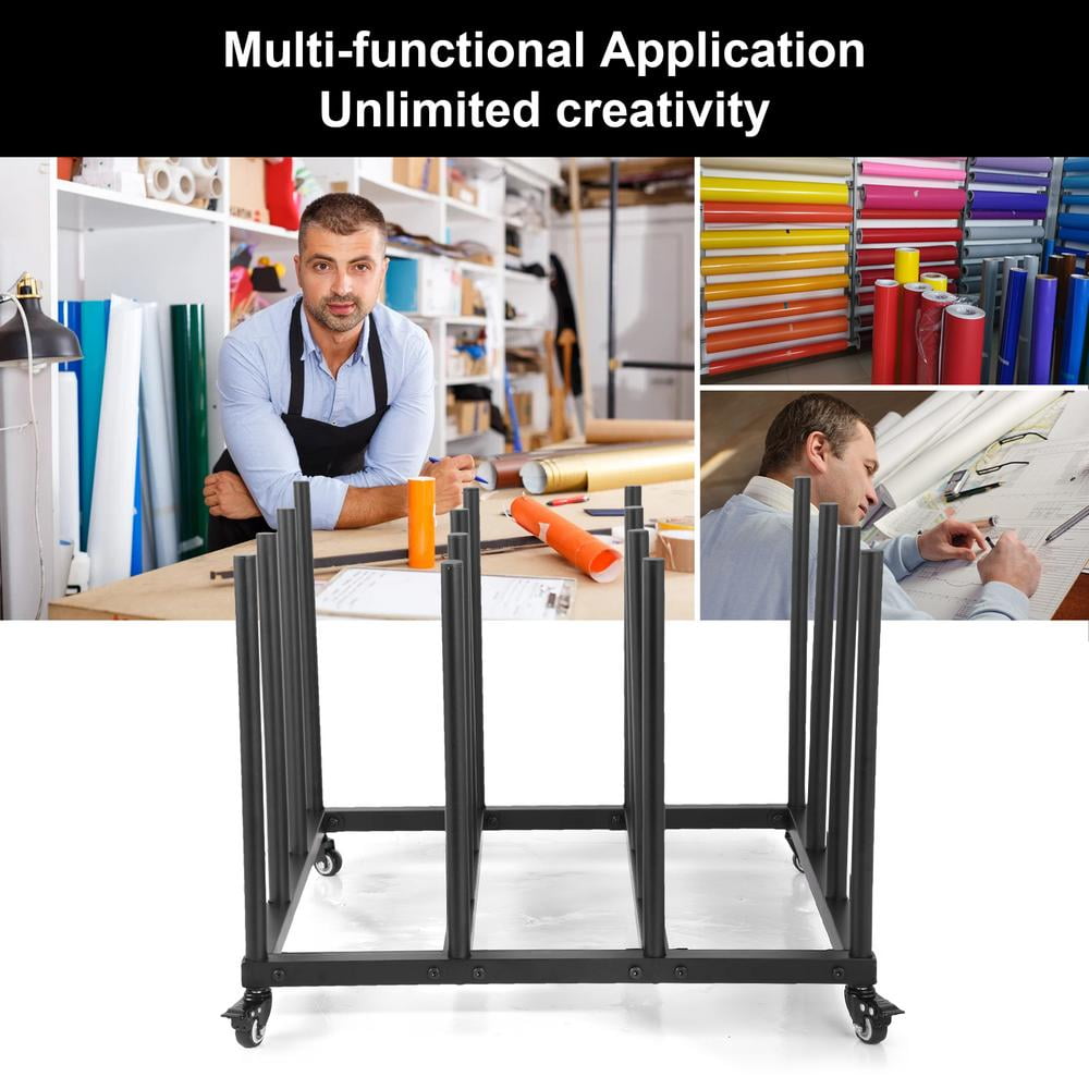 ZHON Storage Cart Mobile Rack, 16 Roll Capacity Vinyl Roll Holder ...