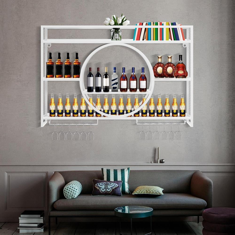 ZHON Wall Mounted Wine Bottle Rack ,Wall Mounted Wine Rack with Glass ...