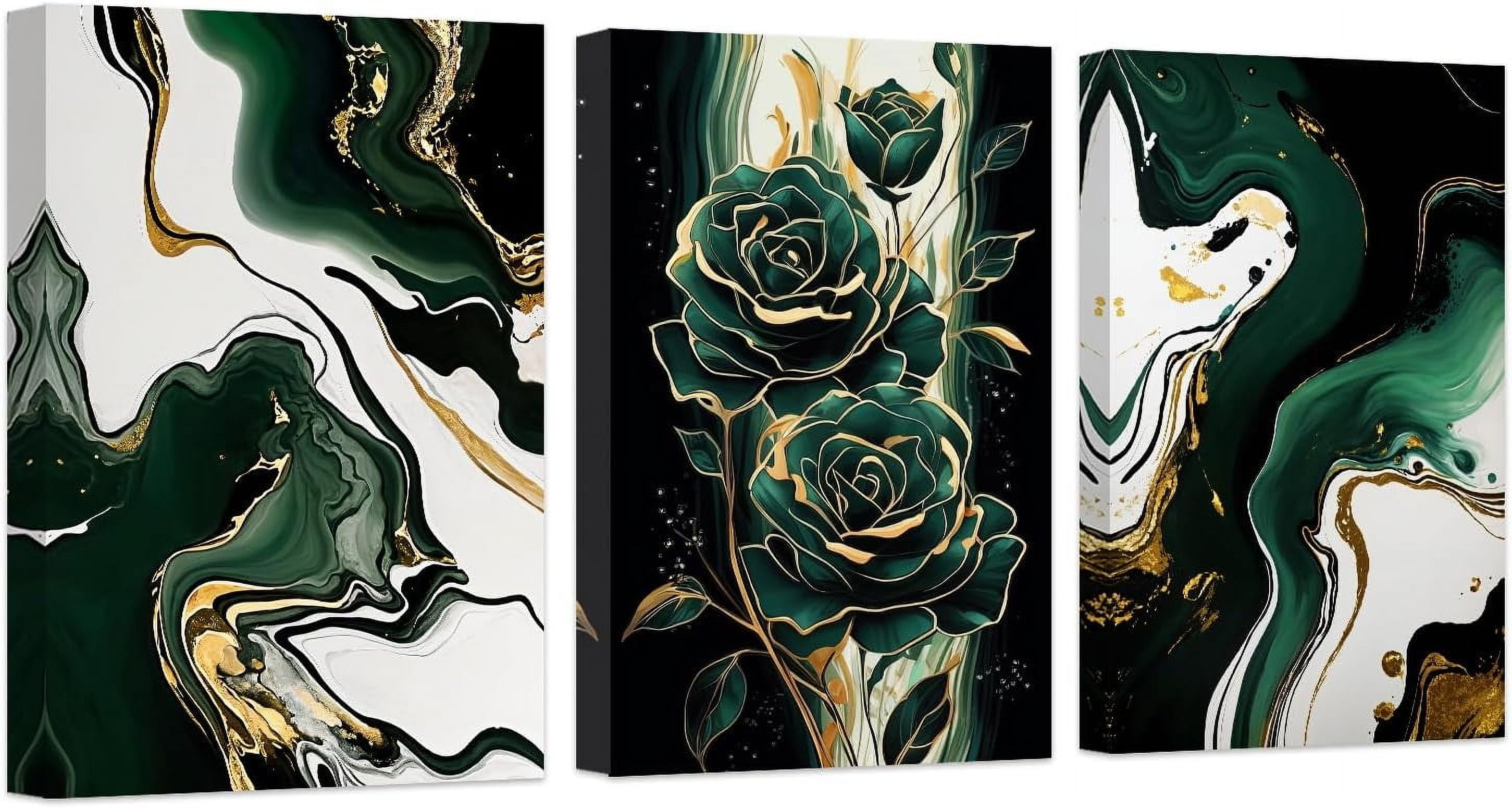 ZHONGYUTONG 3 Piece Emerald Green Wall Art Green White and Gold ...