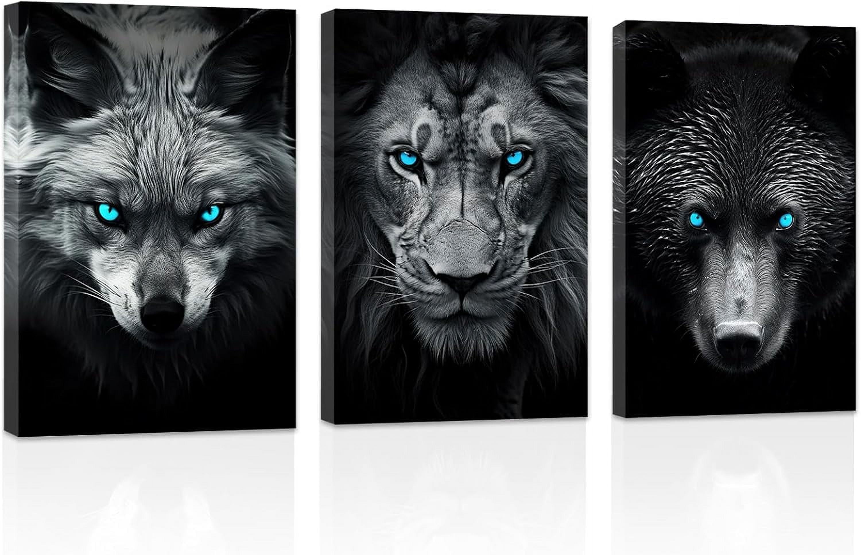 ZHONGYUTONG Abstract Animal Canvas Wall Art 3 Pieces Wolf Lion Bear ...