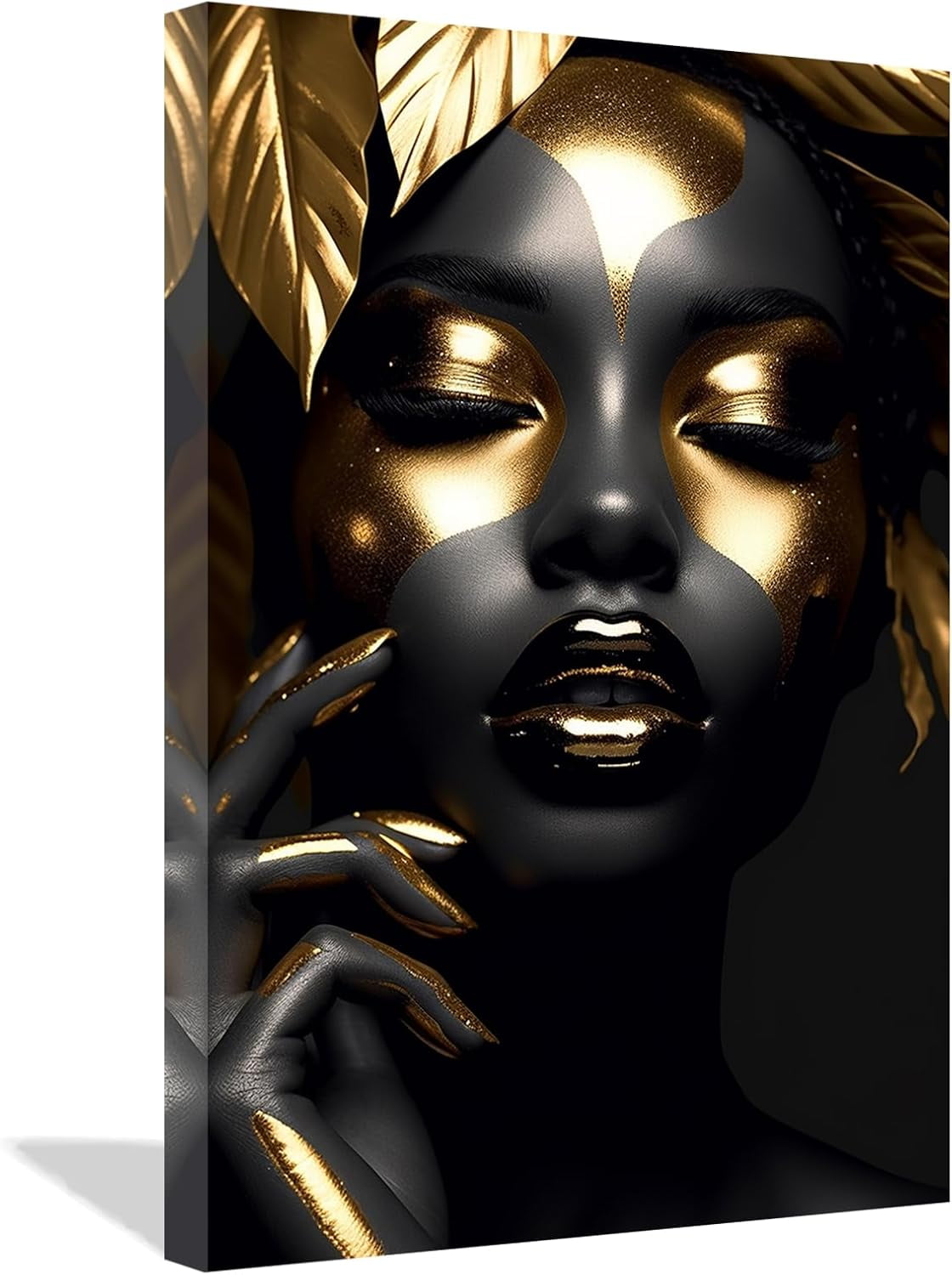 ZHONGYUTONG African American Canvas Wall Art Black Gold Woman Face ...