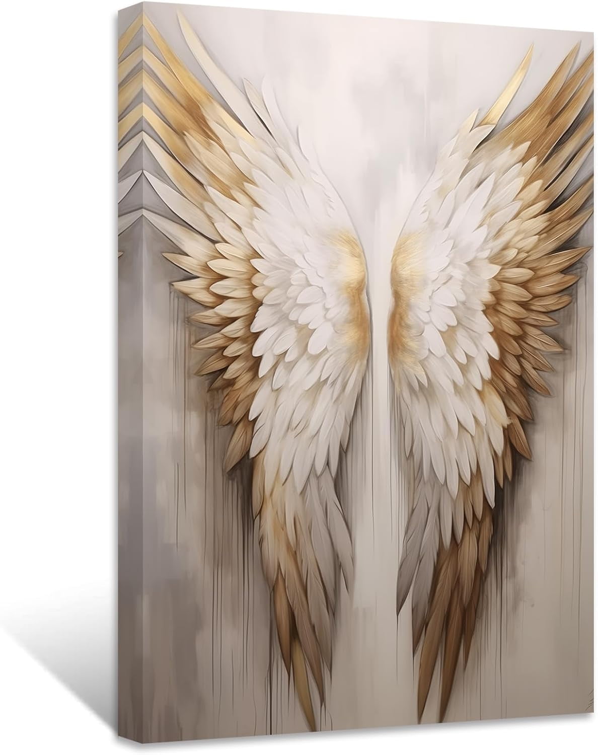 ZHONGYUTONG Angel Wings Canvas Wall Art White Gold Wings Picture Prints ...
