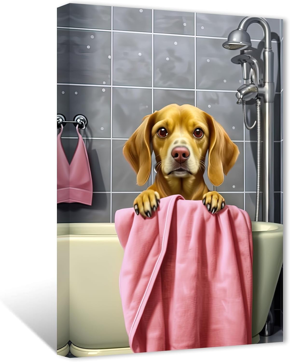 ZHONGYUTONG Bathroom Decor Cute Labrador Dog with Bath Towel Wall Art ...