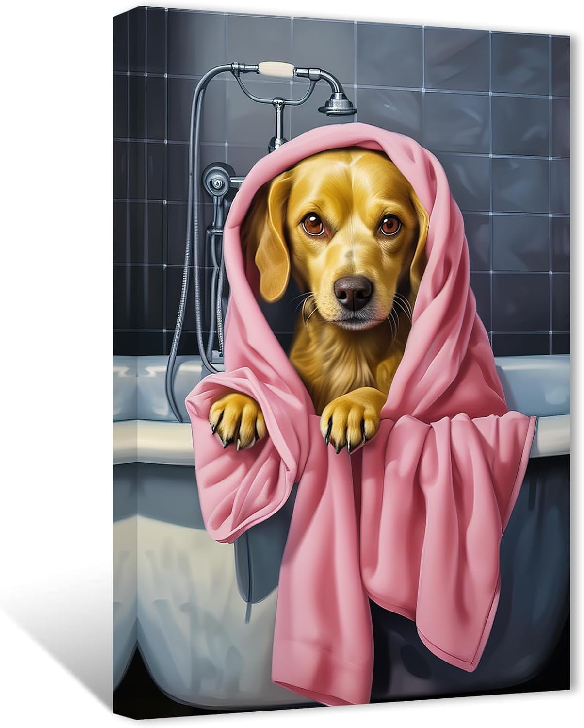 ZHONGYUTONG Bathroom Decor Cute Labrador Dog with Bath Towel Wall Art ...