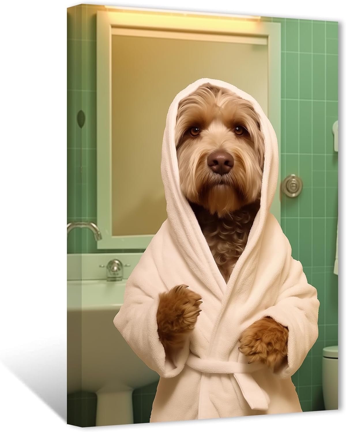 ZHONGYUTONG Bathroom Decor Cute Teddy Dog with Bath Towel Wall Art Funny Animal Farmhouse ...