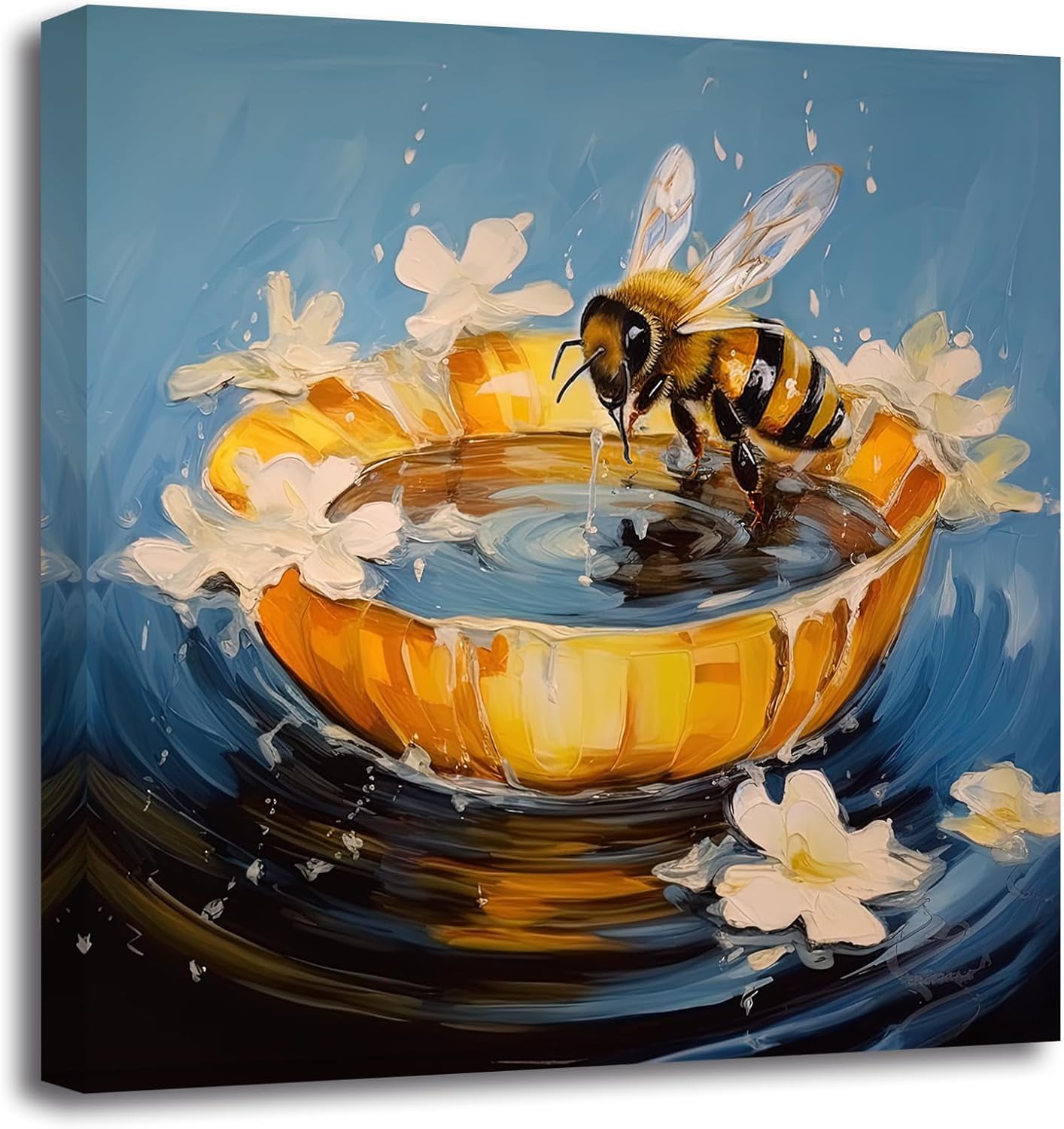 ZHONGYUTONG Bee Wall Art Cute Bee with White Flowers Poster Prints ...