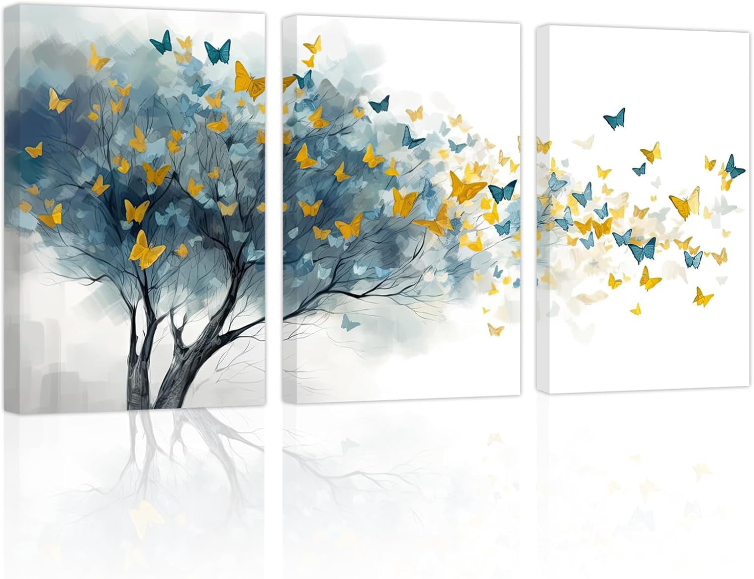 ZHONGYUTONG Big Tree Canvas Wall Art 3 Pieces Colorful Butterfly on ...