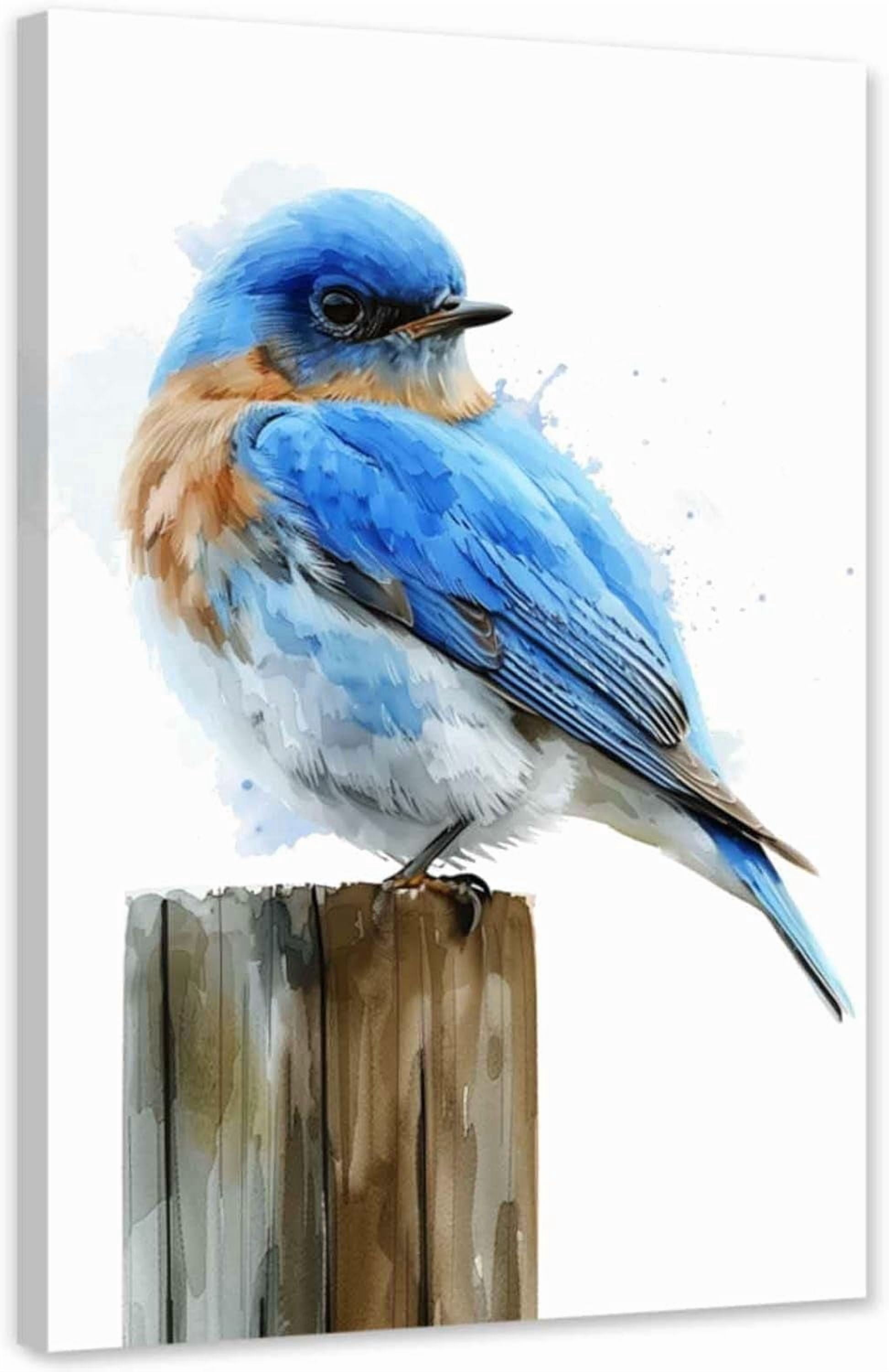 ZHONGYUTONG Blue Bird Wall Art Canvas Bird Pictures Wall Decor White ...