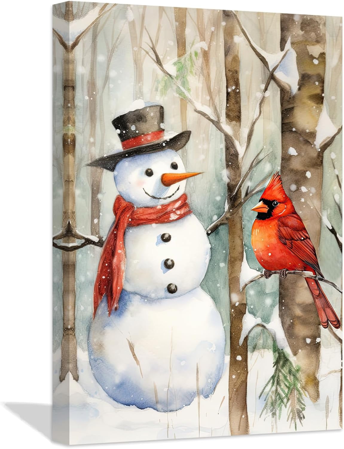 ZHONGYUTONG Christmas Canvas Wall Art Happy Snowman with Cardinal ...