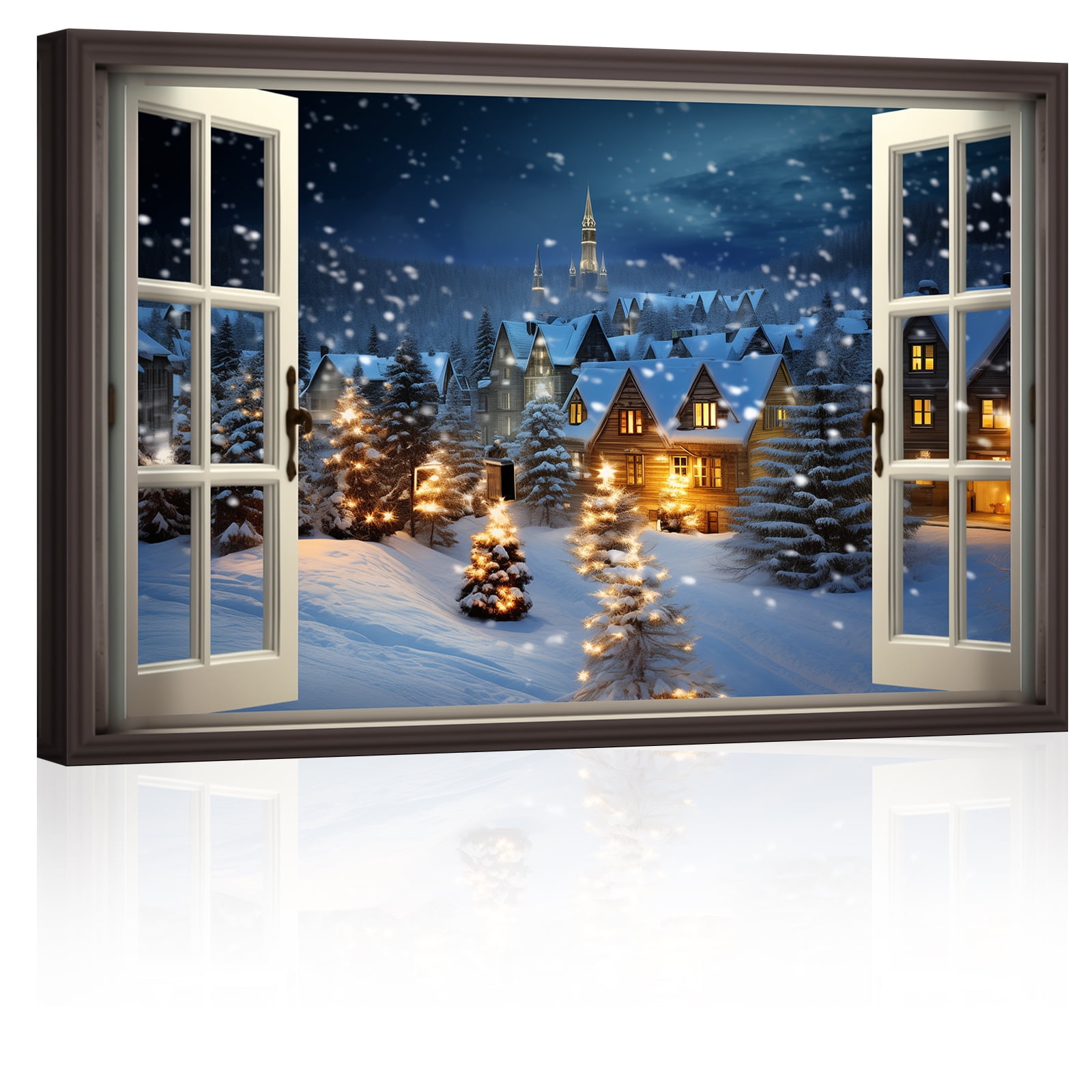 ZHONGYUTONG Christmas Canvas Wall Art Snow Window View Picture Prints ...